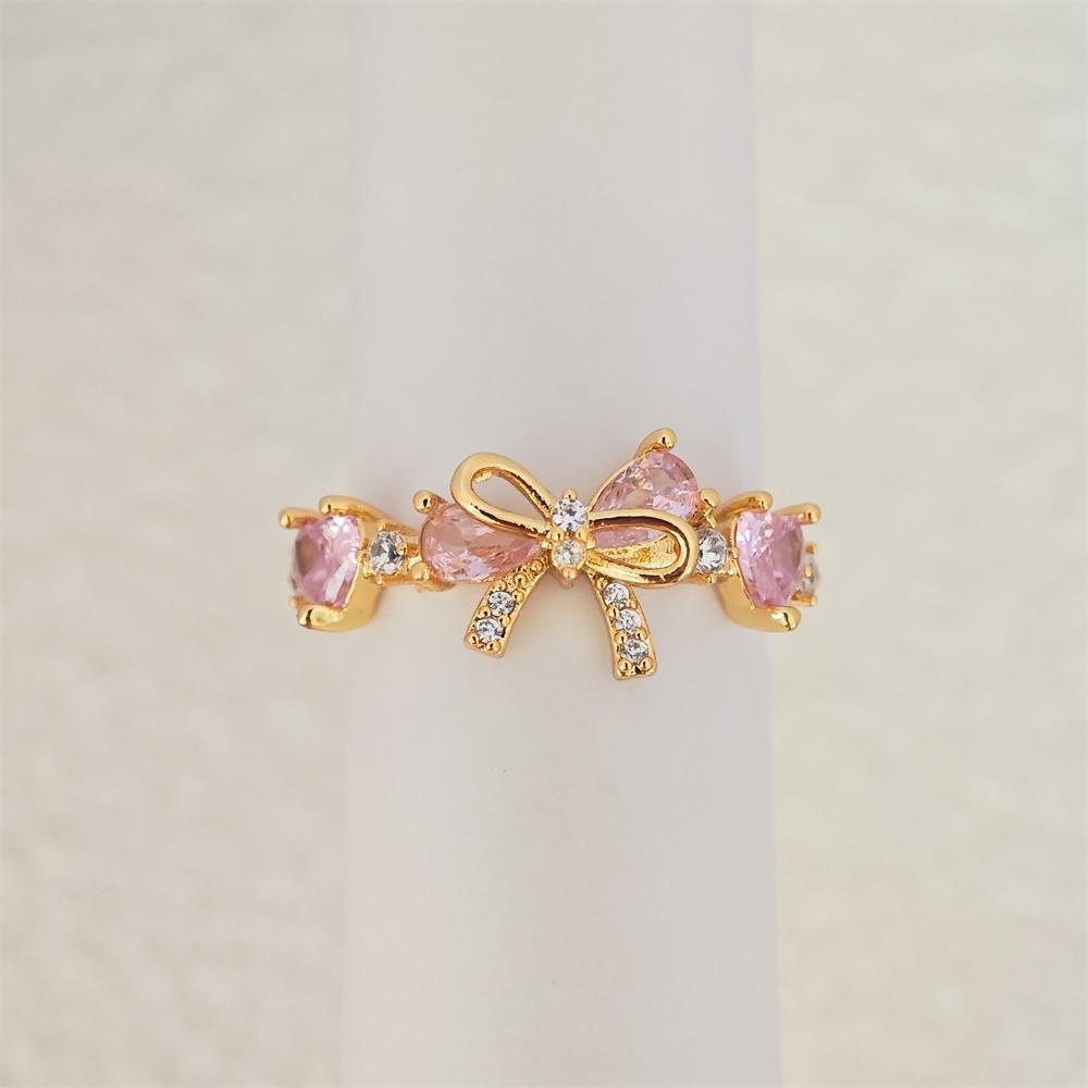 💍R195: Stainless Steel Zircon Minimalistic Finger Ring: Pink Bow (Gold ...