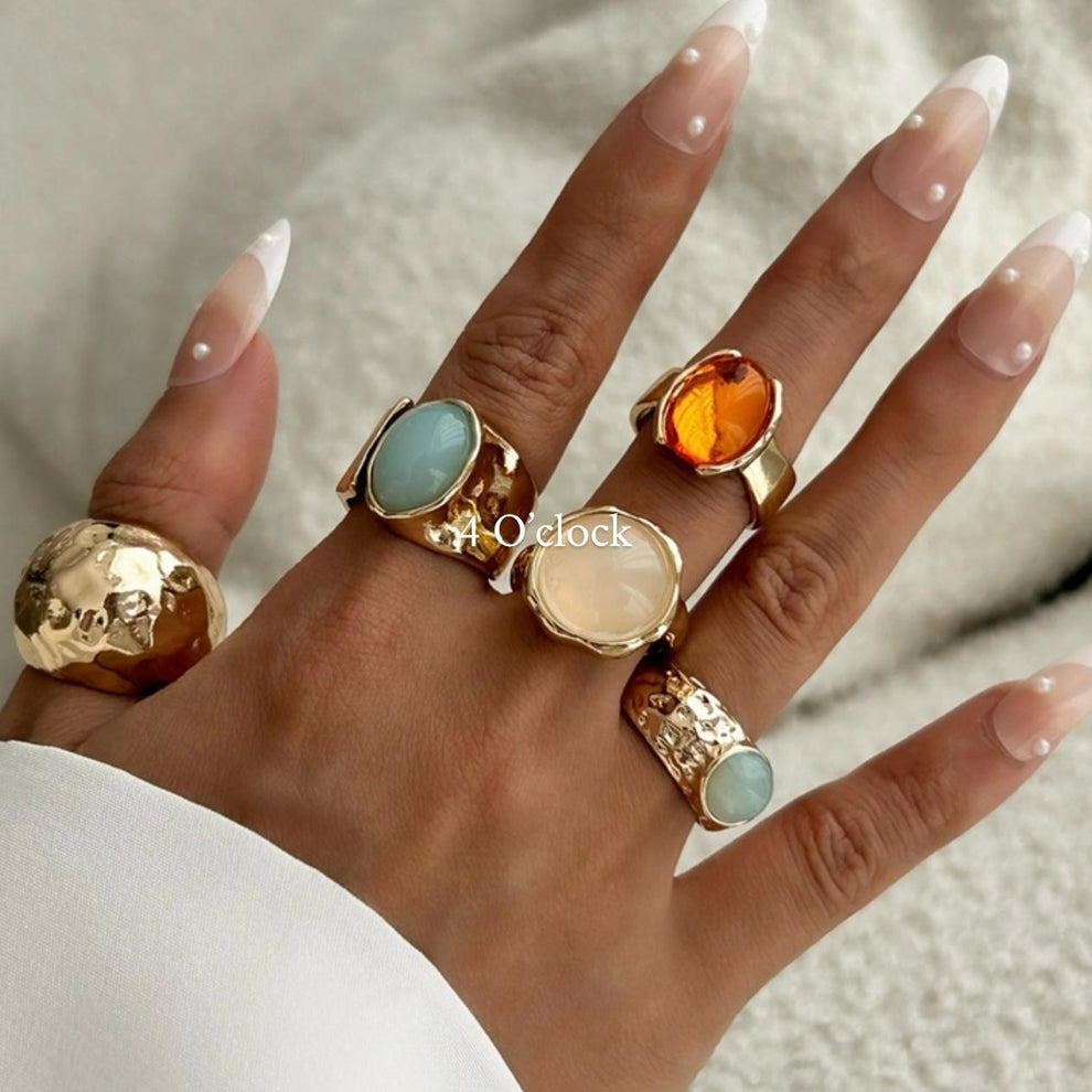 RS05: Maximalistic Acrylic Finger Ring Sets (Golden) - 5pcs – 4 O'clock