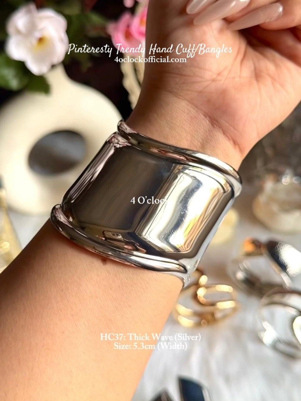 HC37: Handcuff for Stack: Thick Wave (Silver) – 4 O'clock