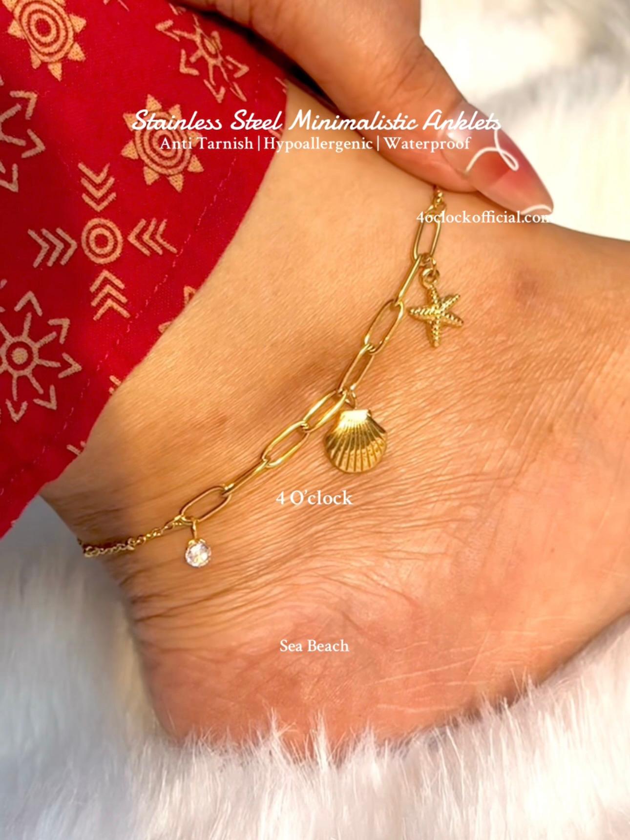 18k Gold Plated Stainless Steel Anklet: Sea Beach – 4 O'clock