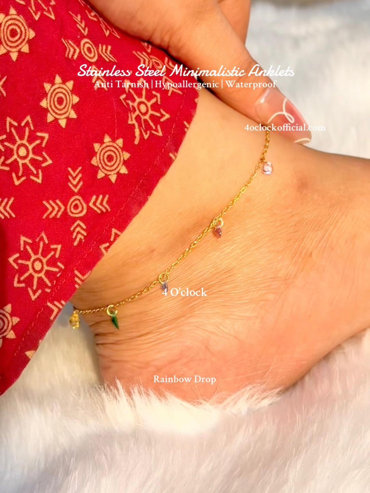 18k Gold Plated Stainless Steel Anklet: Rainbow Drop – 4 O'clock