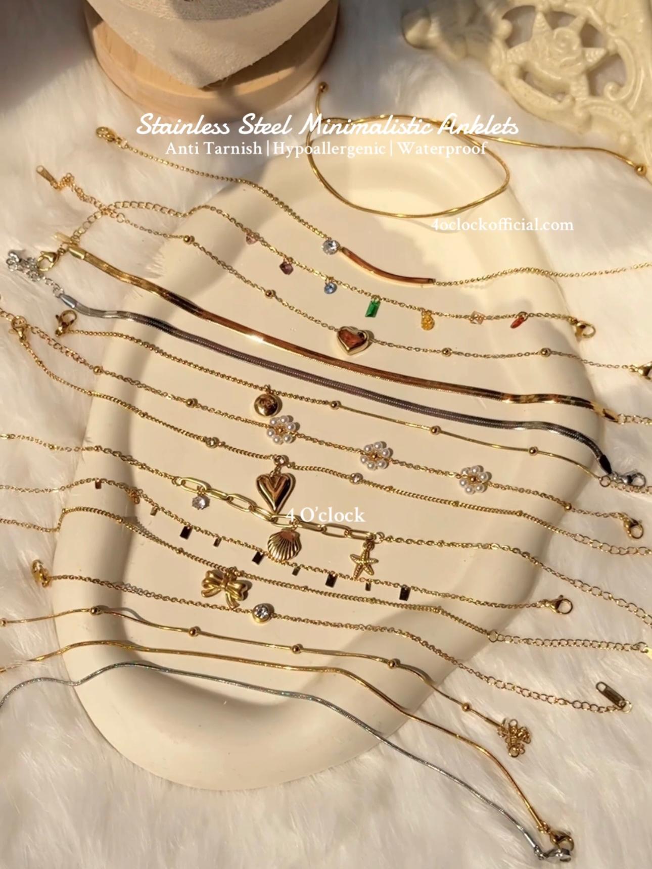 18k Gold Plated Stainless Steel Anklet: Rainbow Drop – 4 O'clock